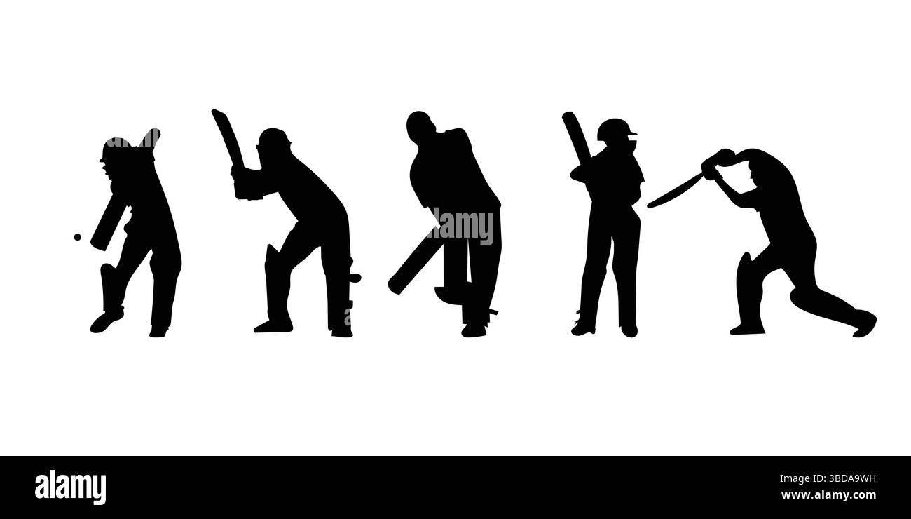 Cricket Player Silhouettes in Action – Vector Sports Illustration Stock ...