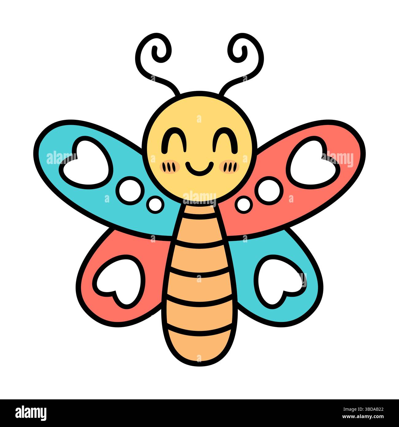 Smiling Cartoon Butterfly with Heart Shaped Patterns. This is a cute ...