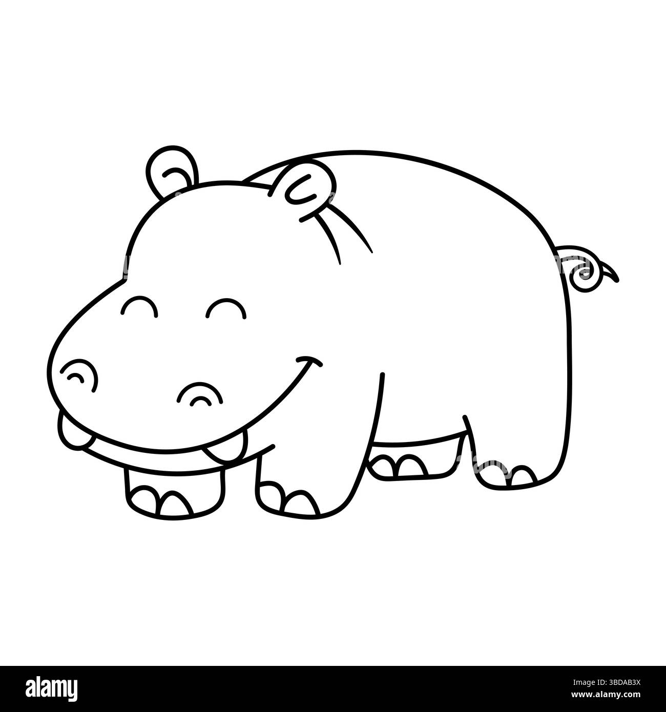 Cute Smiling Hippo Outline. This is a simple and charming black and ...