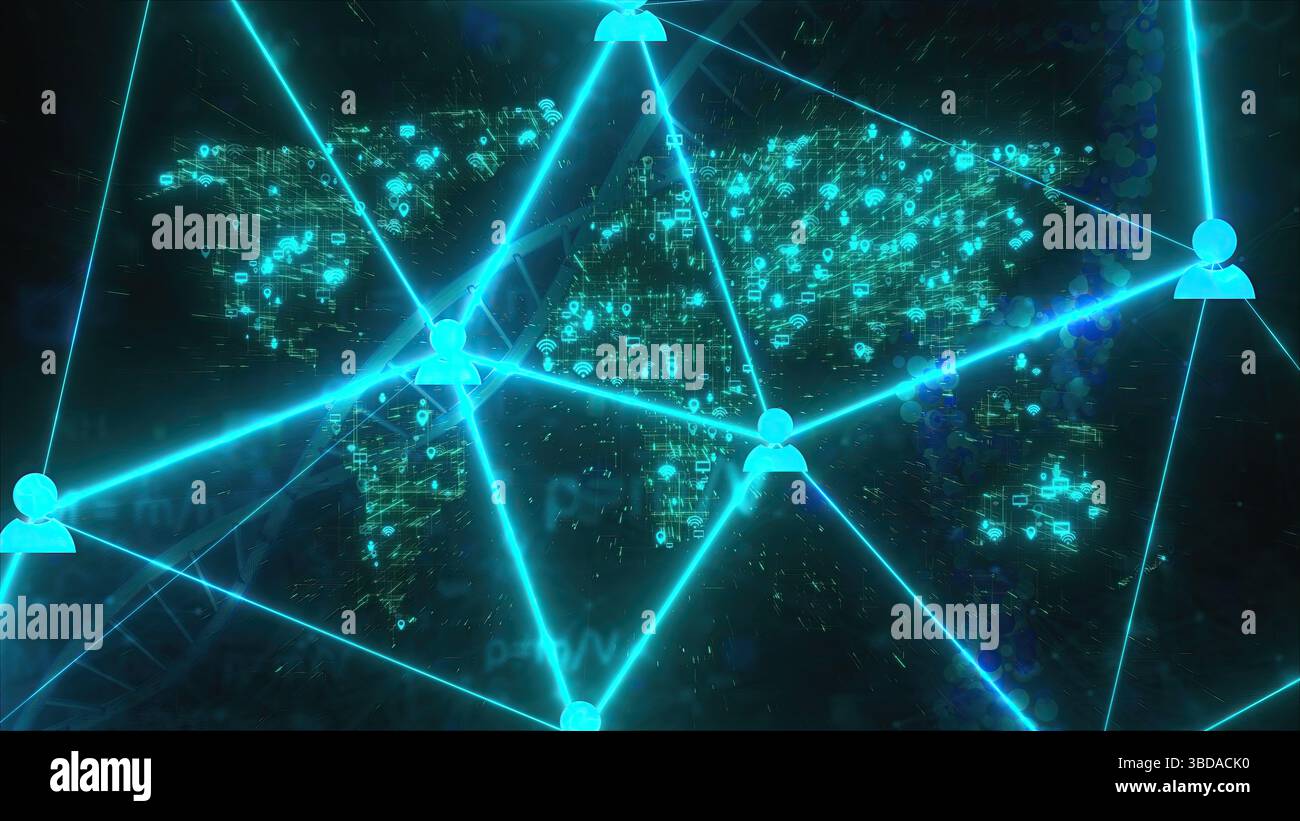 Technology world map with connection dots. Computer generated 3d render ...