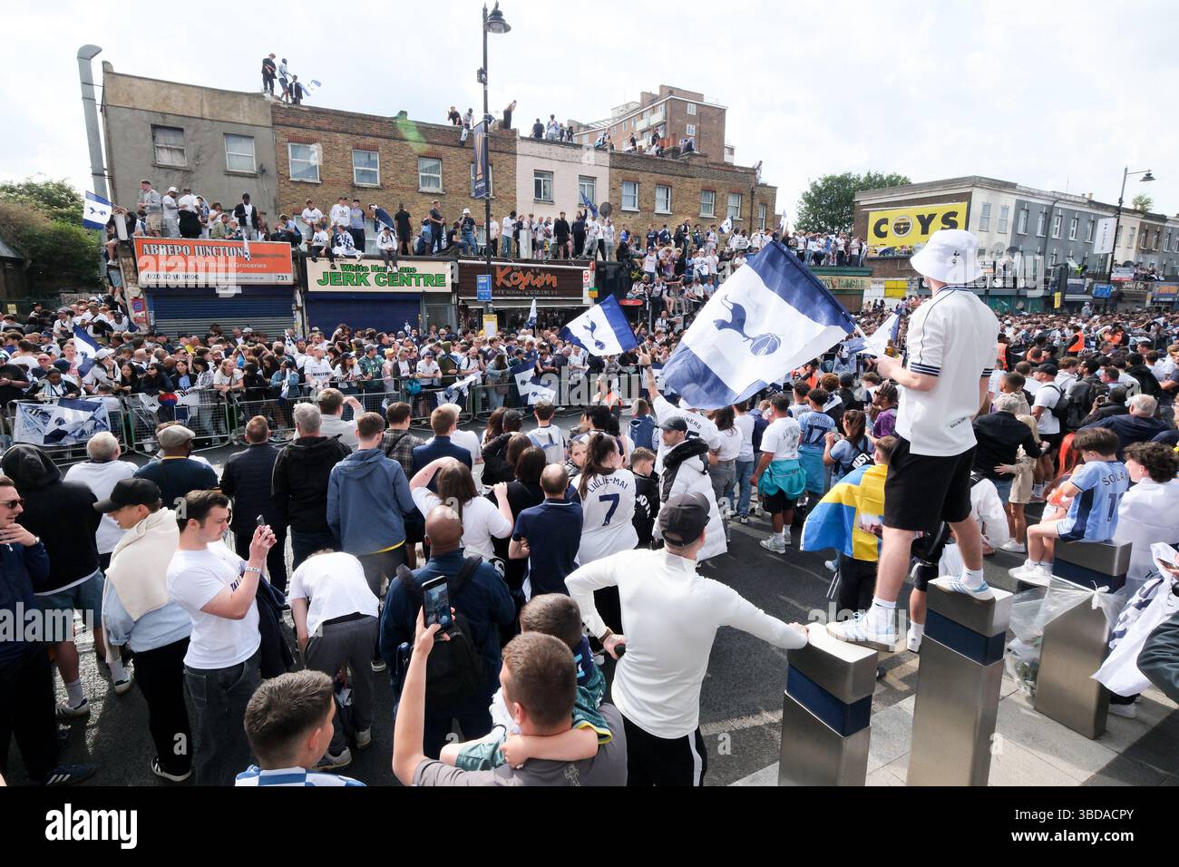 Tottenham, London, UK. 23 May 2025. Tottenham fans celebrate winning ...