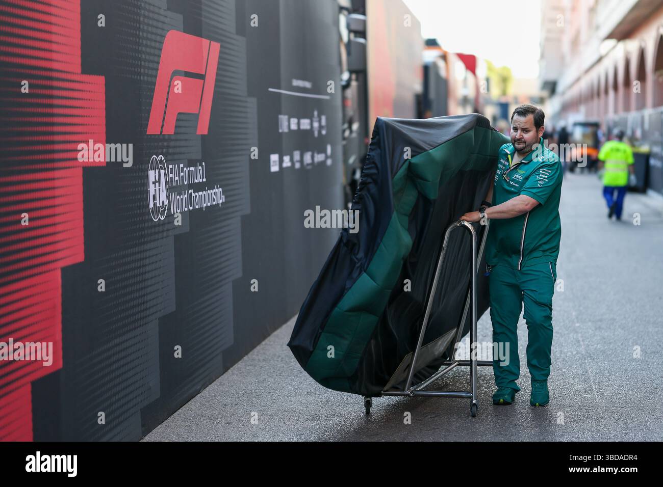 MONTE-CARLO, MONACO - MAY 23: An Aston Martin Mechanic moves the ...