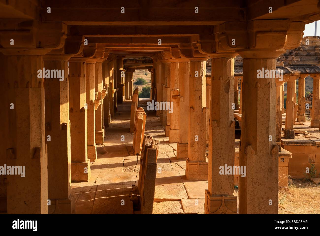 Corridor in ancient royal cenotaphs of Rajput kings in Jaisalmer ...