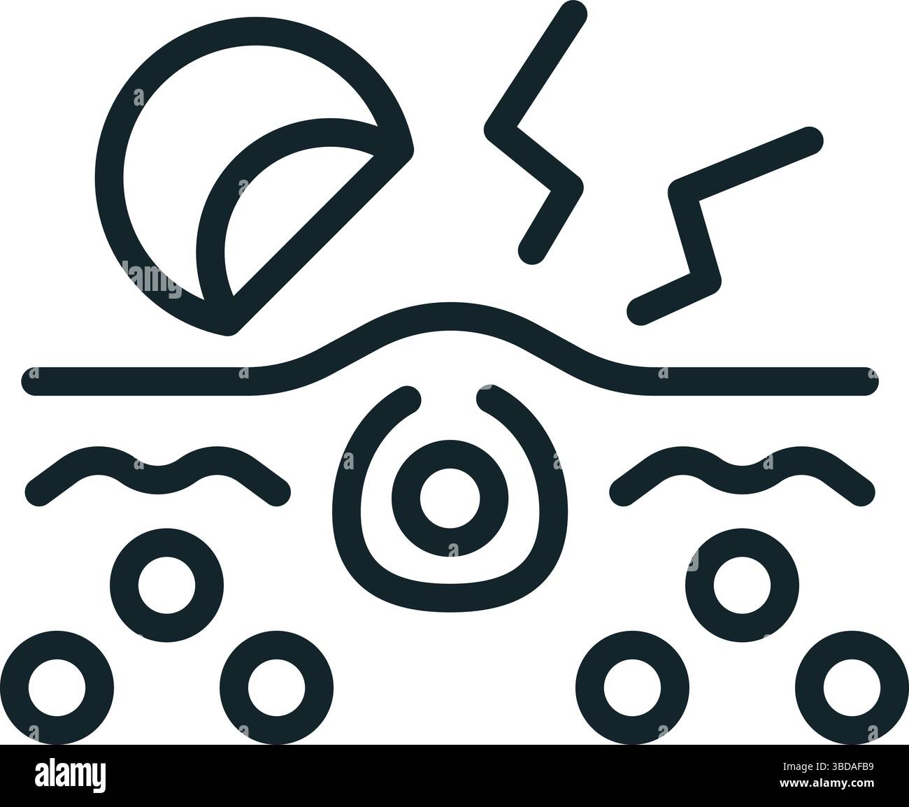 Line drawing representing skin damage from the sun causing premature ...