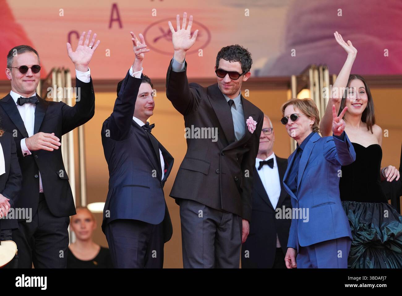 Producer Neil Kopp, from left, John Magaro, Josh O'Connor, director ...