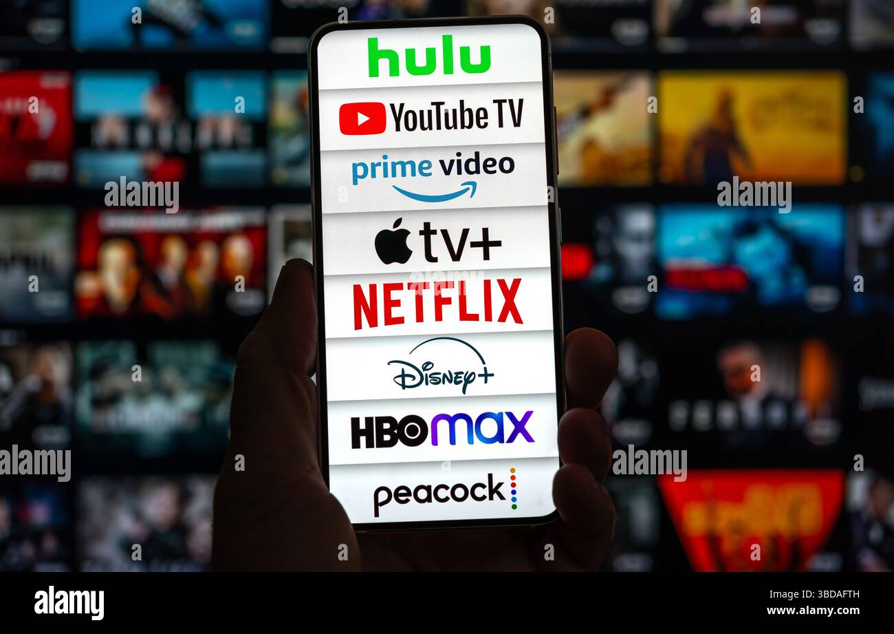 US Streaming Services like Hulu, Netflix, HBO, Prime, Appleplus and Youtube. Video on demand ...