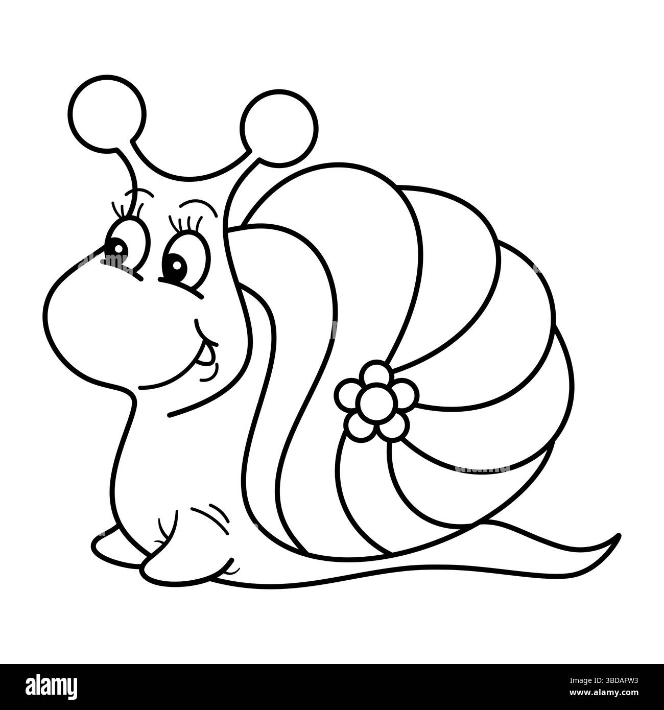 Cartoon Snail with Flower Shell. This is a black and white line drawing ...