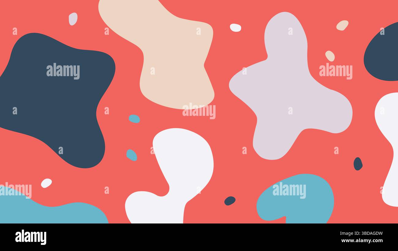 Creative red background with beige, blue, and navy abstract blobs ...
