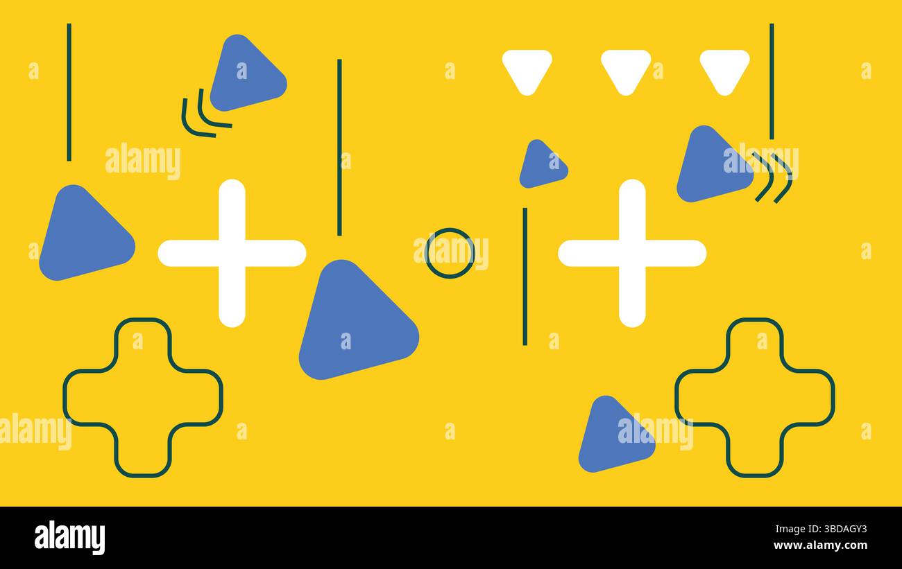 Bold abstract layout featuring plus signs, triangles, and dynamic ...