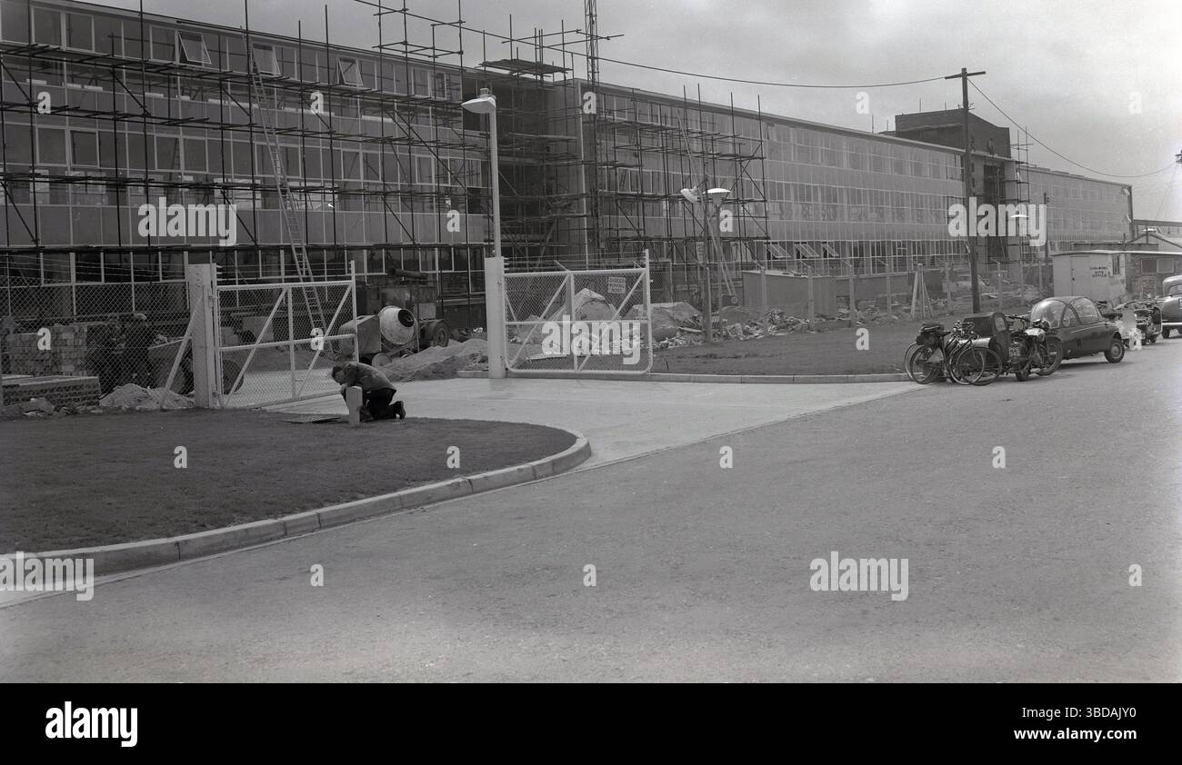 1960s, historical, new large scale offices under construction at an ...