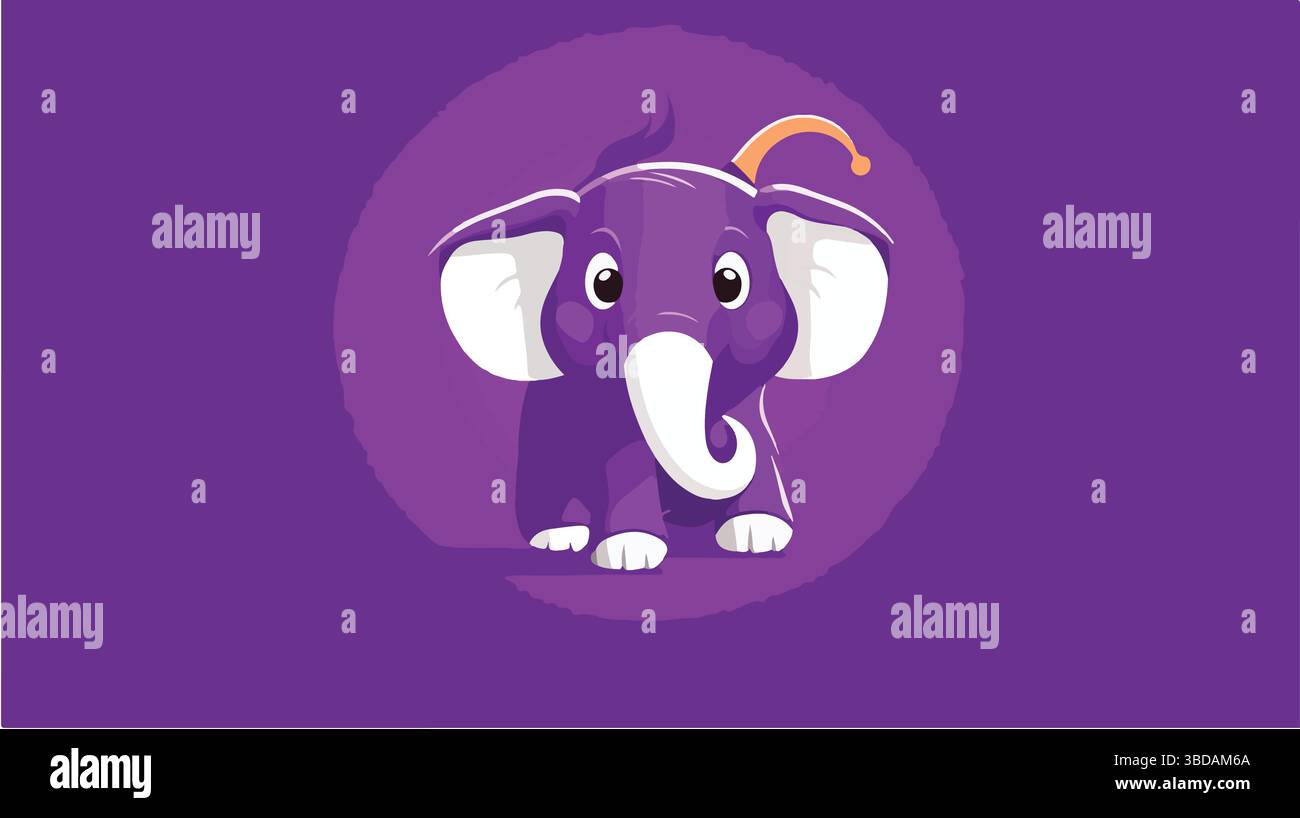 A cute cartoon illustration of a purple elephant with big white tusks ...