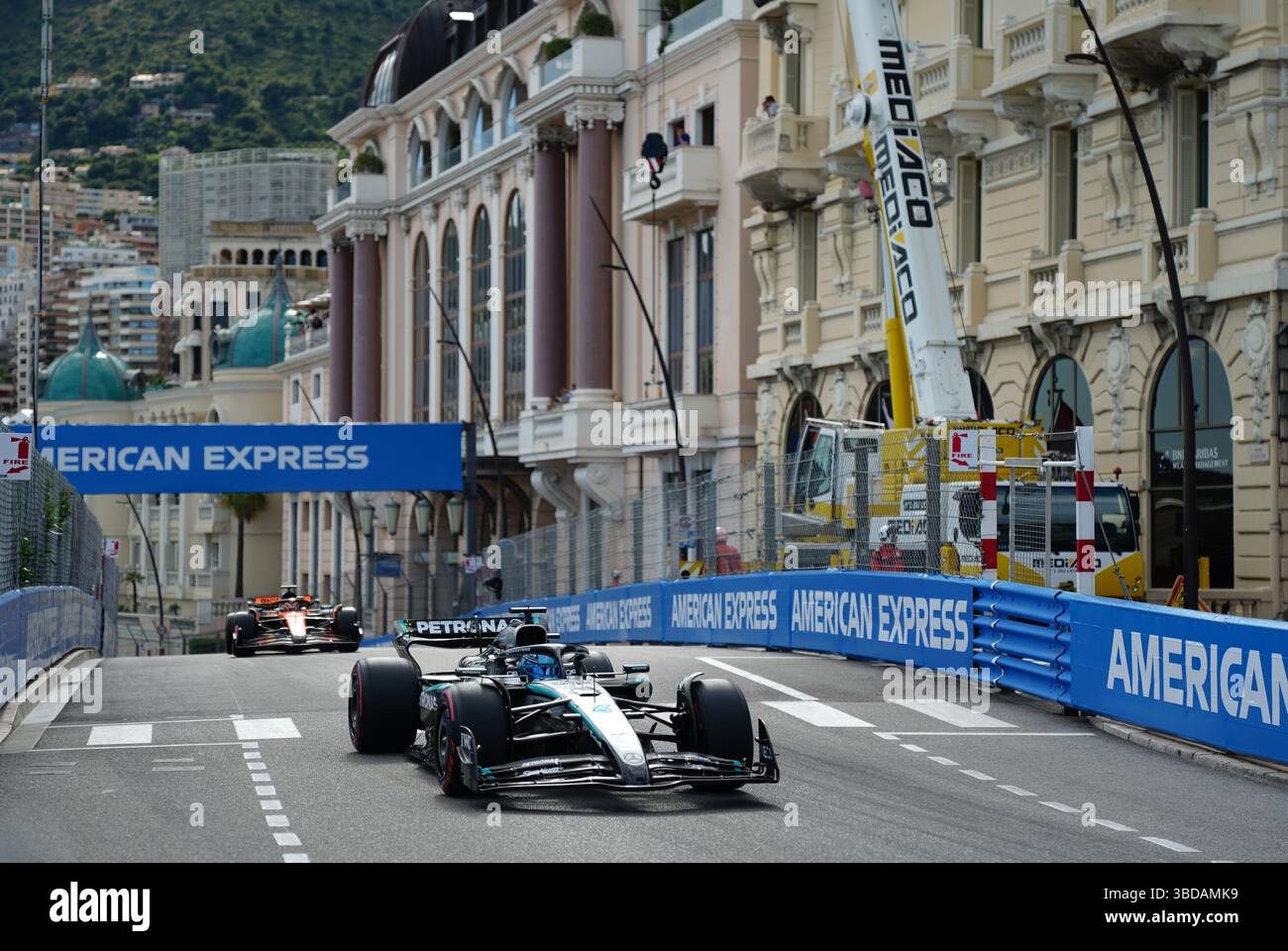 Mercedes' George Russell drives around Massenet and the Hotel de Paris ...