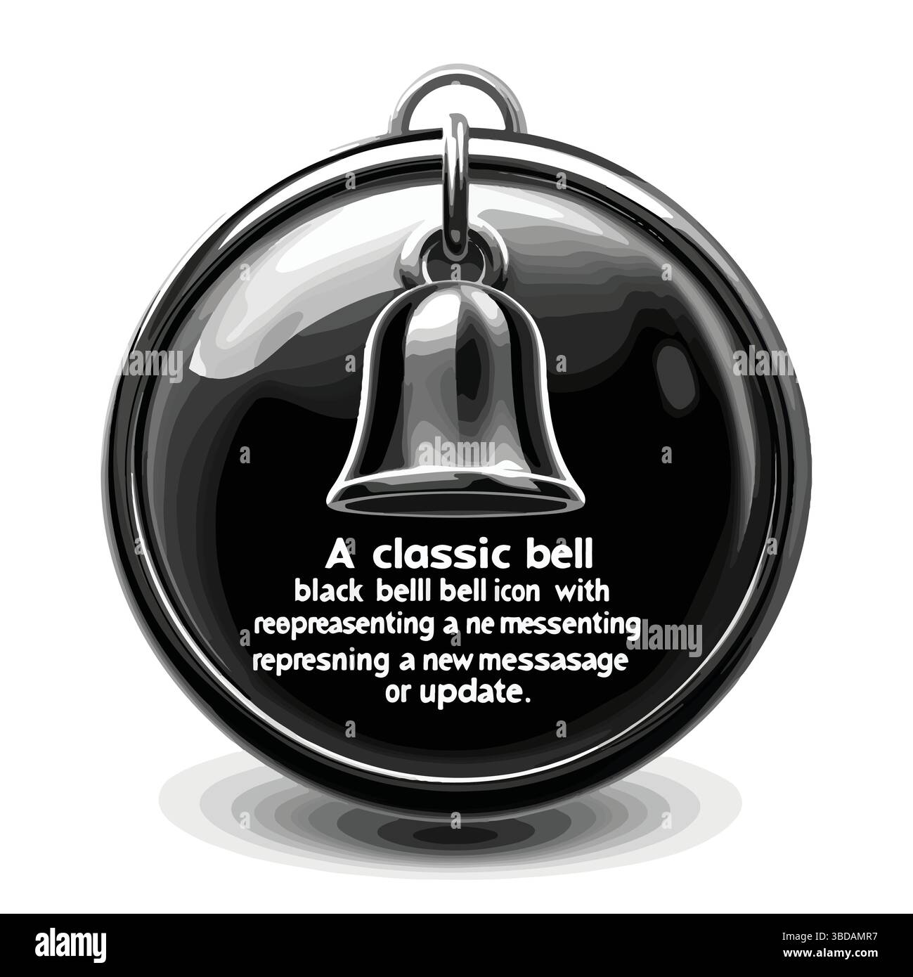 Classic black bell icon with reflection, symbolizing notifications ...