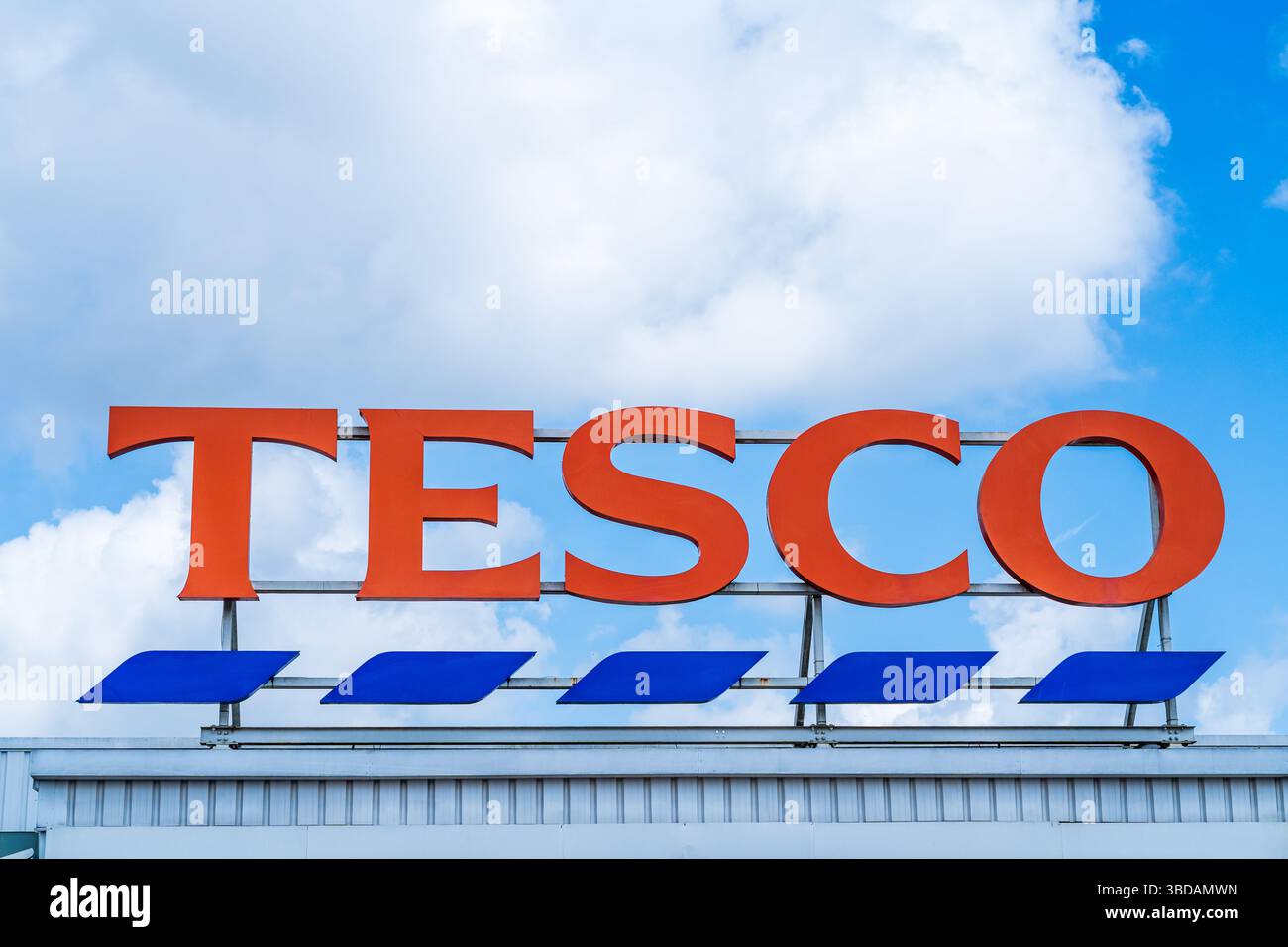 Wednesfield, UK - May 23 2025: External signage of Tesco a British ...
