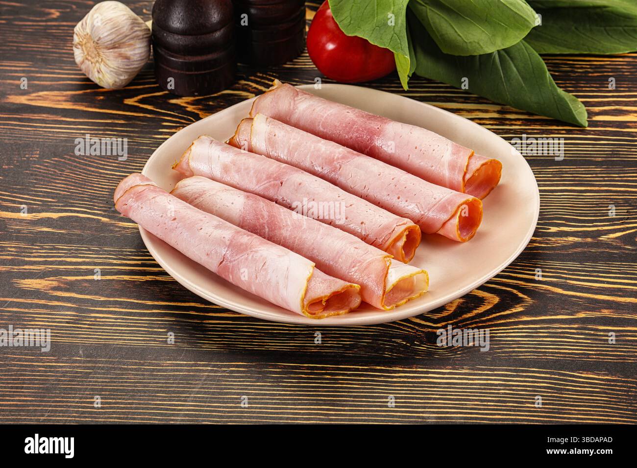 Italian sausage Prosciutto cotto ham appetizer Stock Photo - Alamy