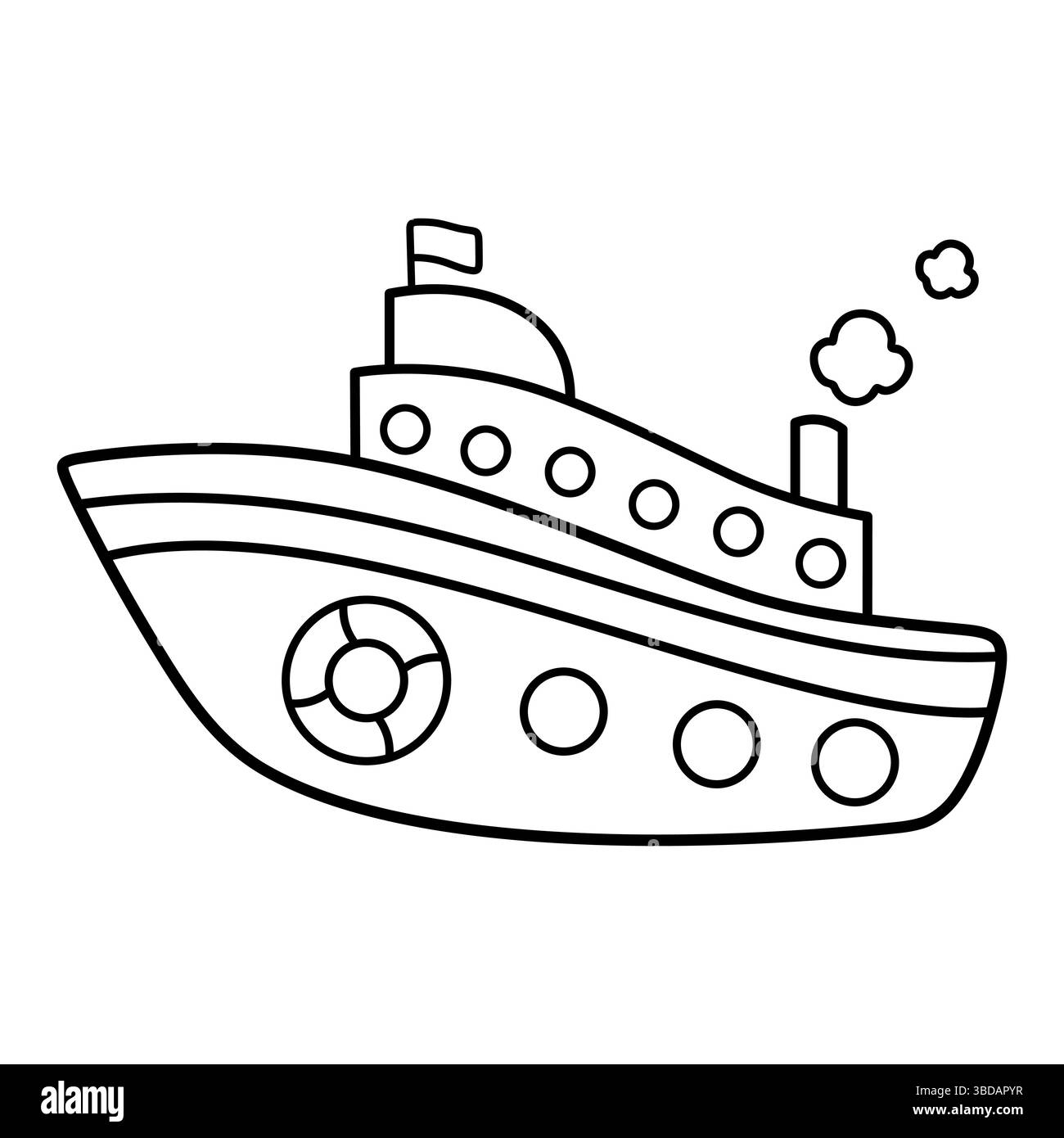 Cartoon Ship Outline Vector Illustration. The ship has a rounded hull ...