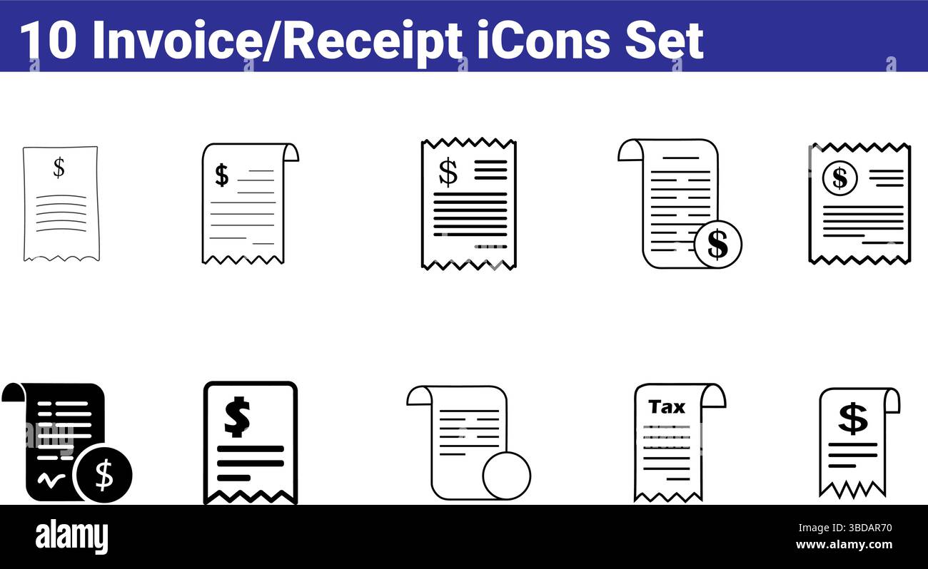 Set of 10 Invoice/Receipt Icons - Vector Illustration Stock Vector Image & Art - Alamy