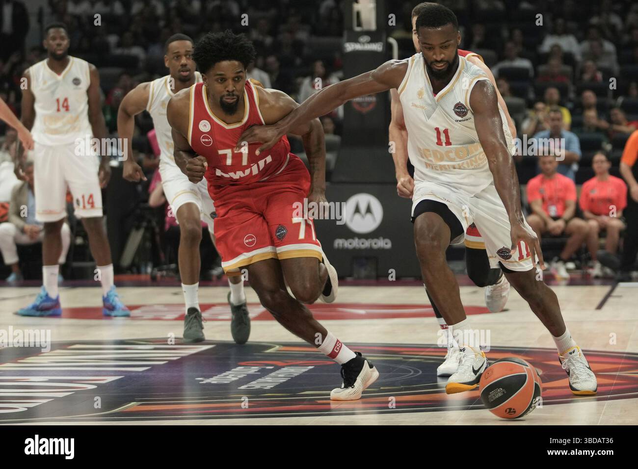 Olympiacos' Shaquielle McKissic guards Monaco's Alpha Diallo duirng the ...