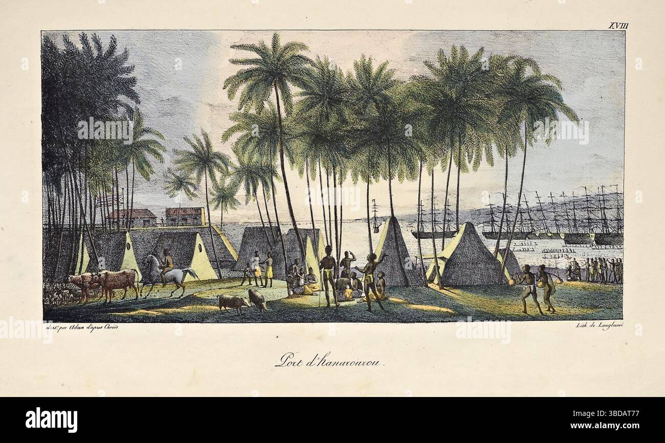 Port of Honolulu, Sandwich Islands (modern-day Hawaii). Vintage ...