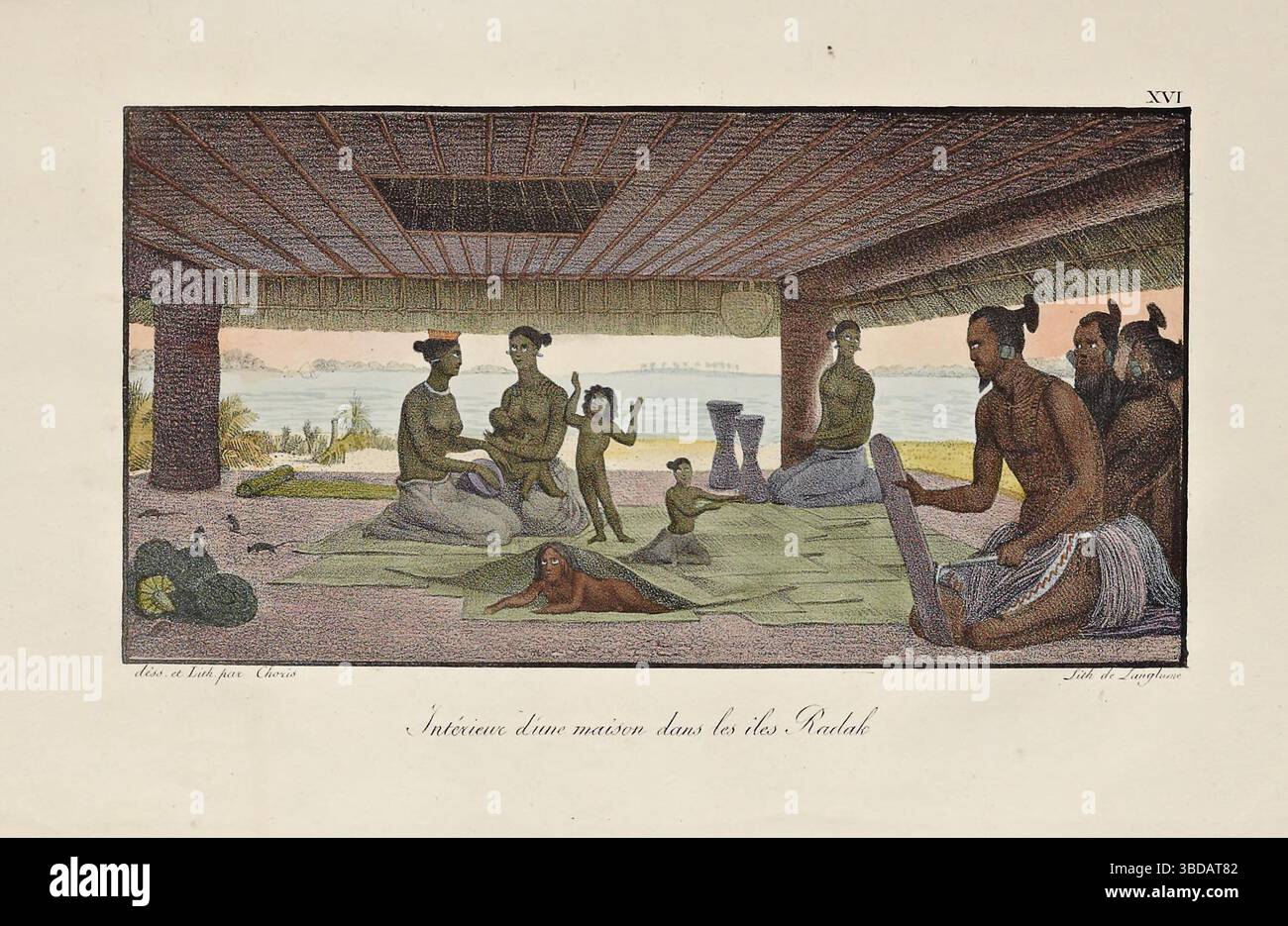 Interior of house of Ratak Islands. Vintage Lithograph by Louis Choris ...