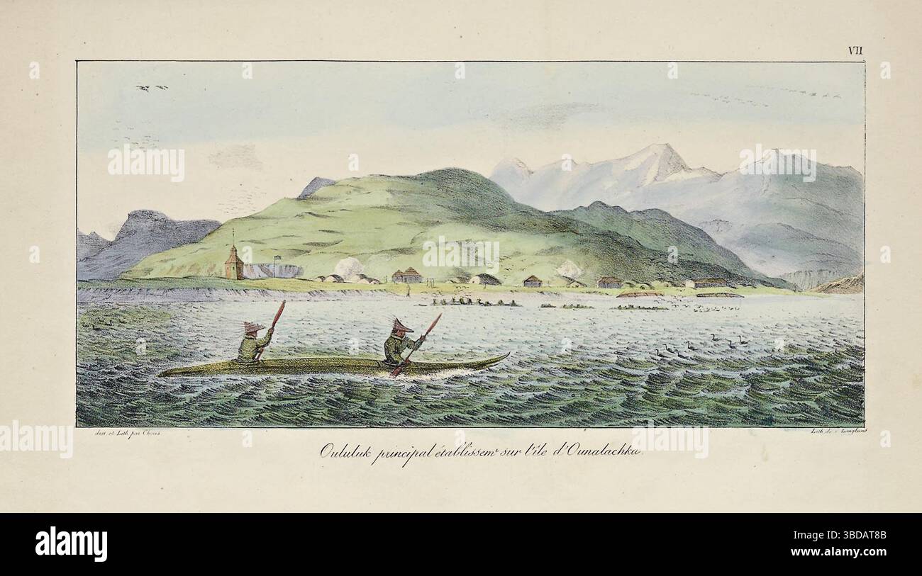 Unalaska Island. Vintage Lithograph by Louis Choris, 1820s, from travel ...