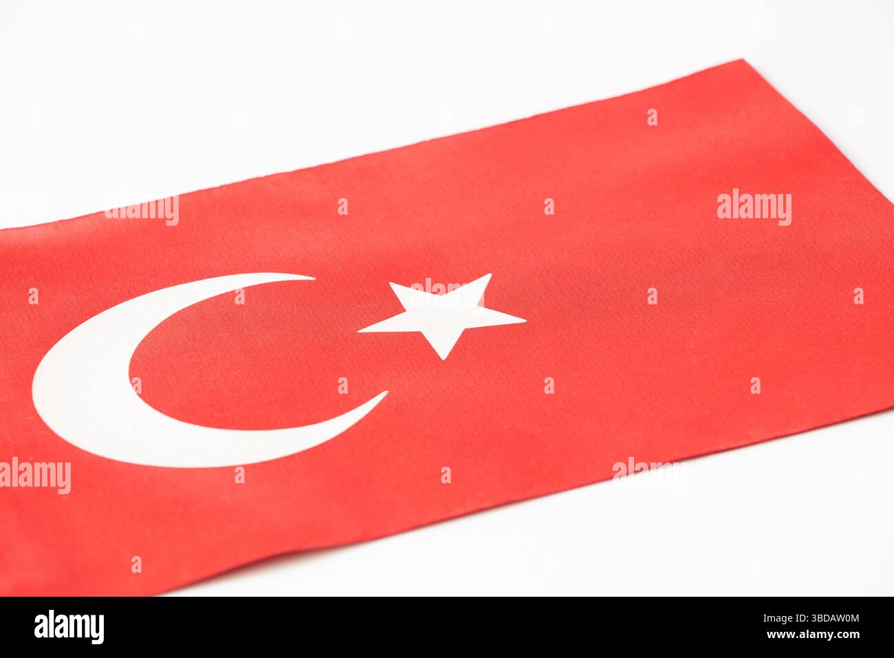 Turkey flag on white background, red cloth with white crescent and star ...