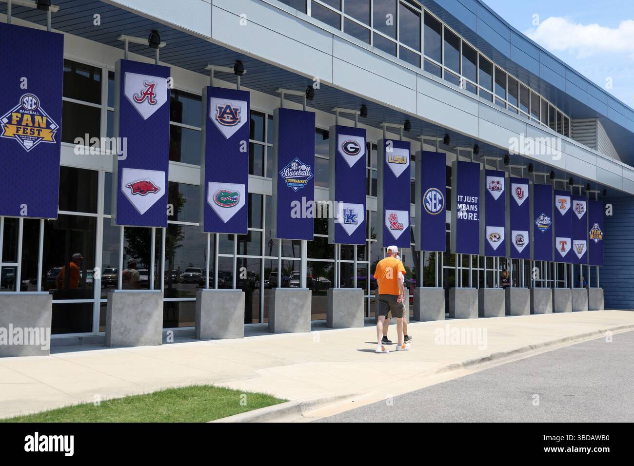 HOOVER, AL - MAY 23: The SEC logo and school logos can be seen outside ...