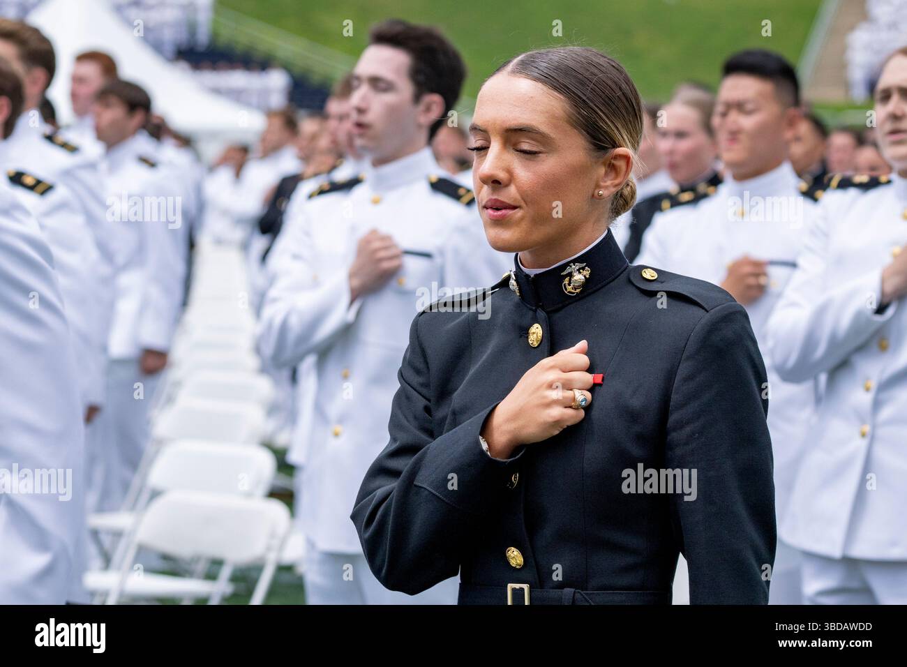Annapolis, United States. 23rd May, 2025. Midshipman sing their alma ...