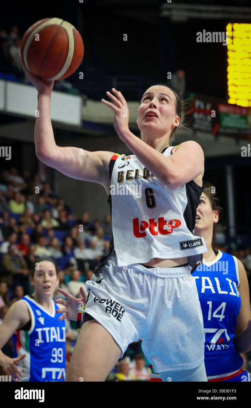Italy's Sara Madera and Belgium's Antonia Delaere fight for the ball ...