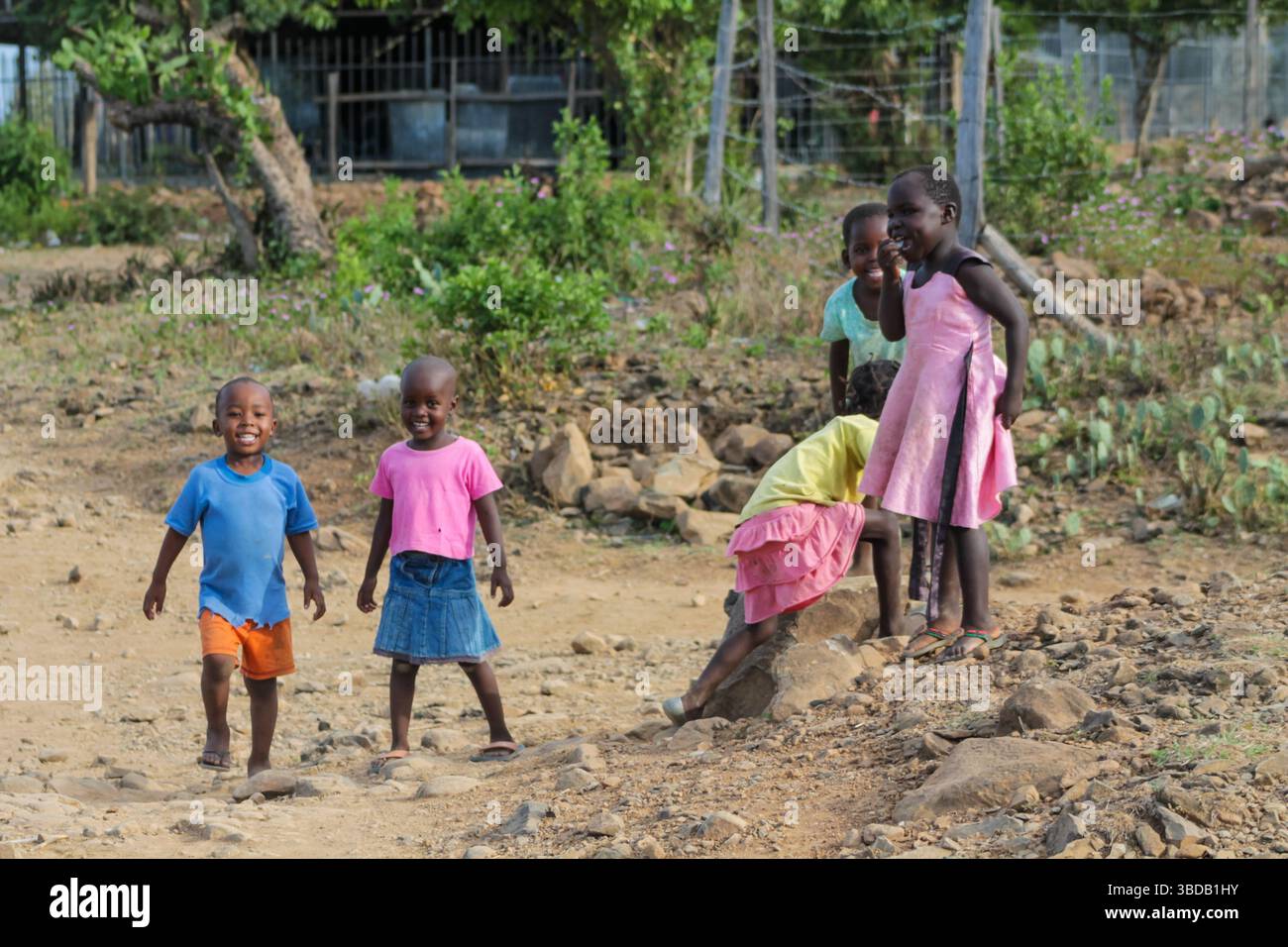 African small poor children boys and girls on the street. Slum african ...