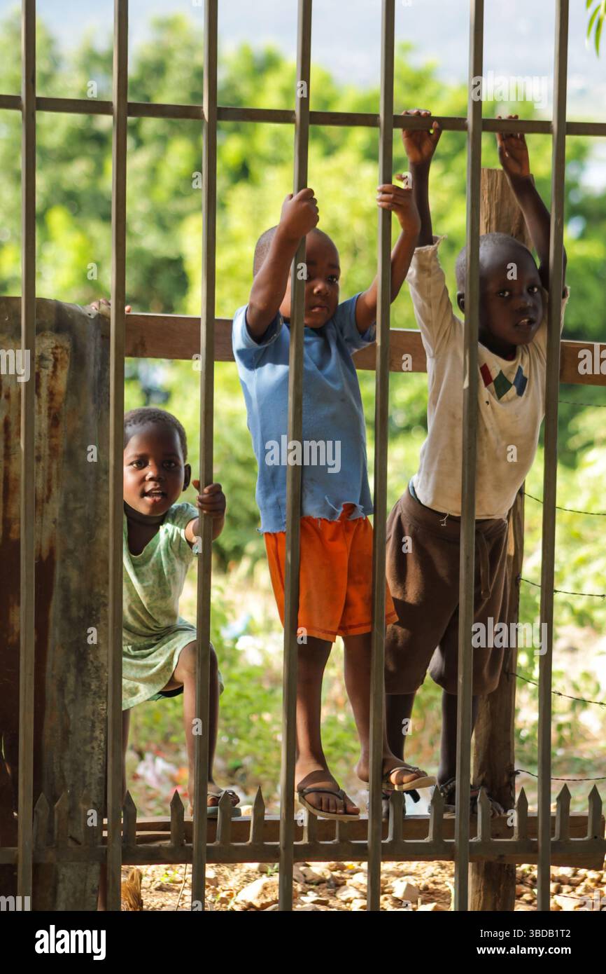 African small poor children boys and girls on the street. Slum african ...