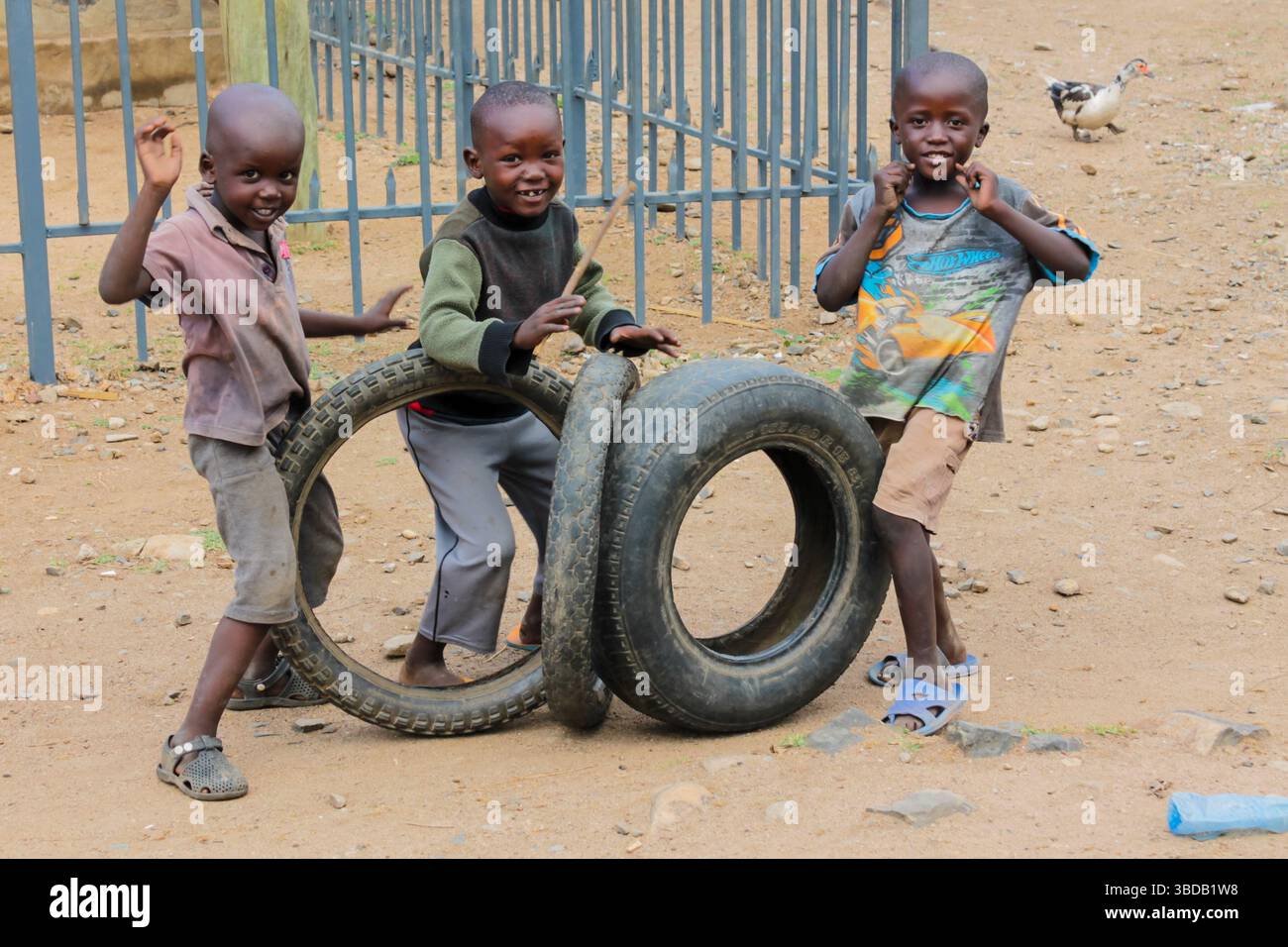 African small poor children boys and girls on the street. Slum african ...