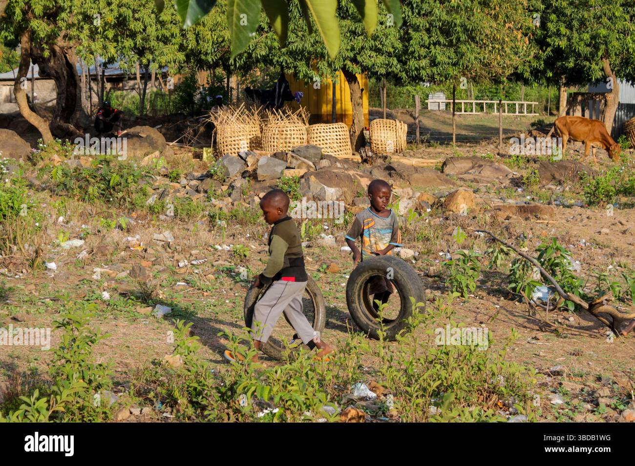 African small poor children boys and girls on the street. Slum african ...