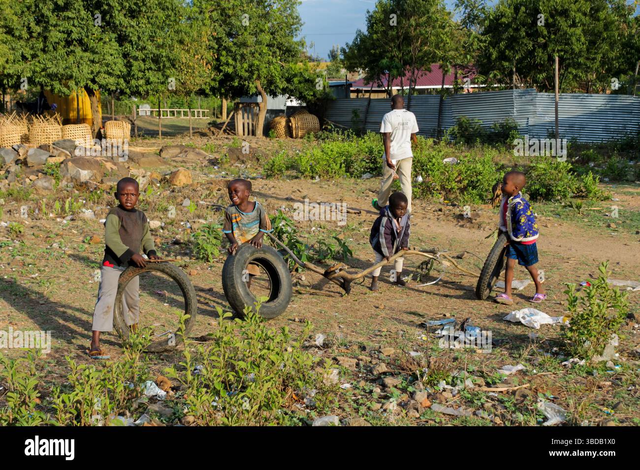 African small poor children boys and girls on the street. Slum african ...