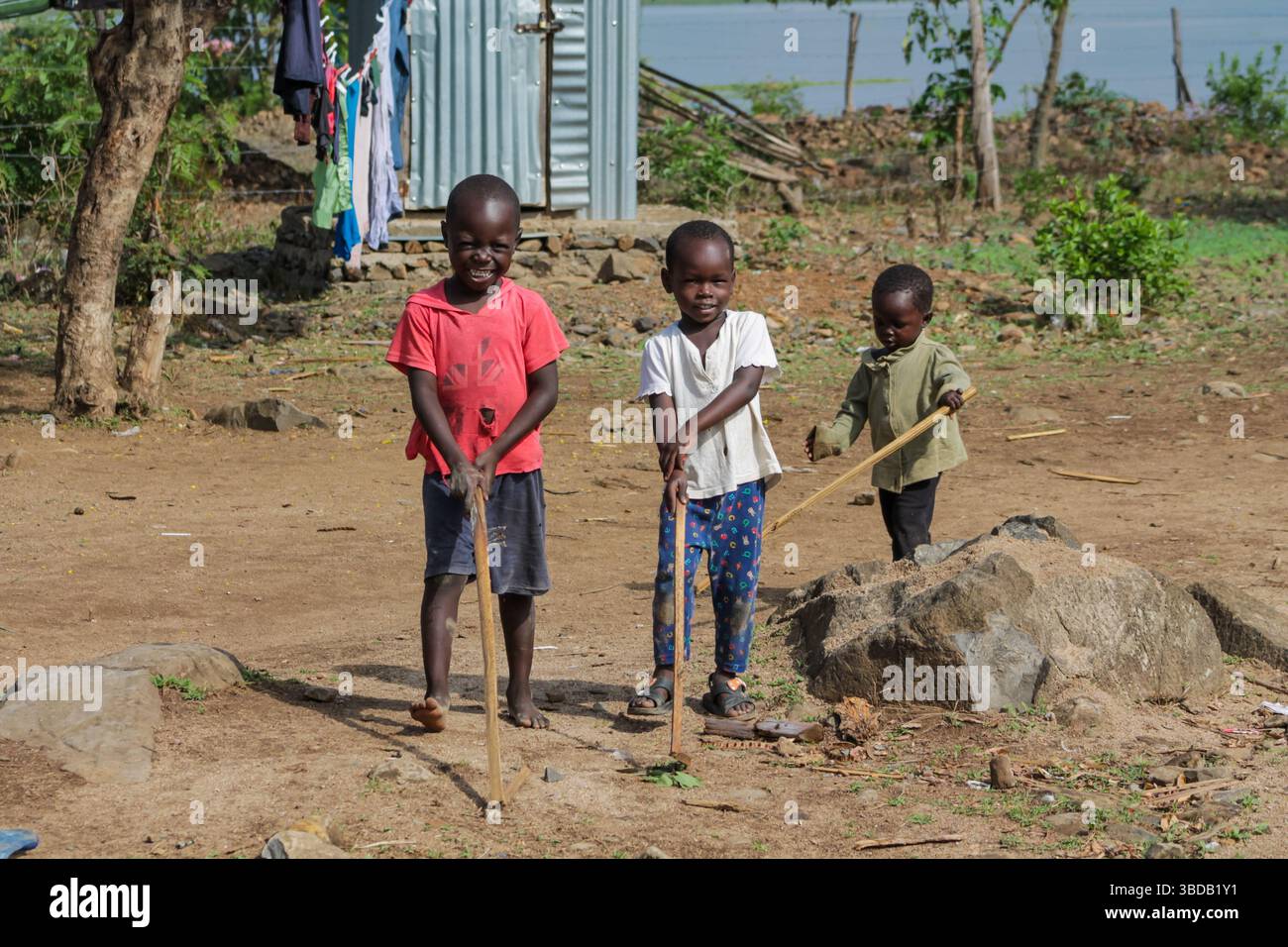 African small poor children boys and girls on the street. Slum african ...