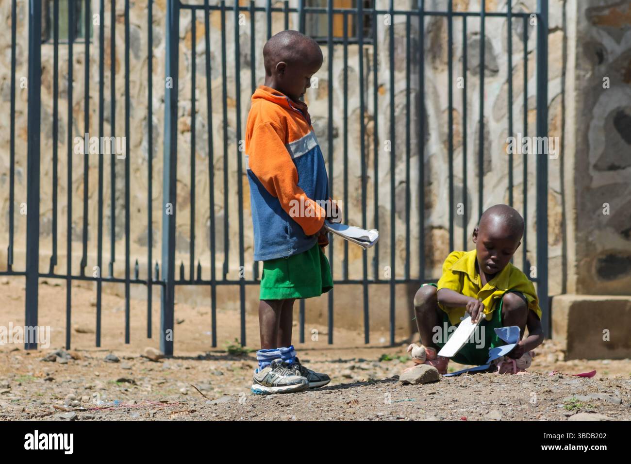 African small poor children boys and girls on the street. Slum african ...