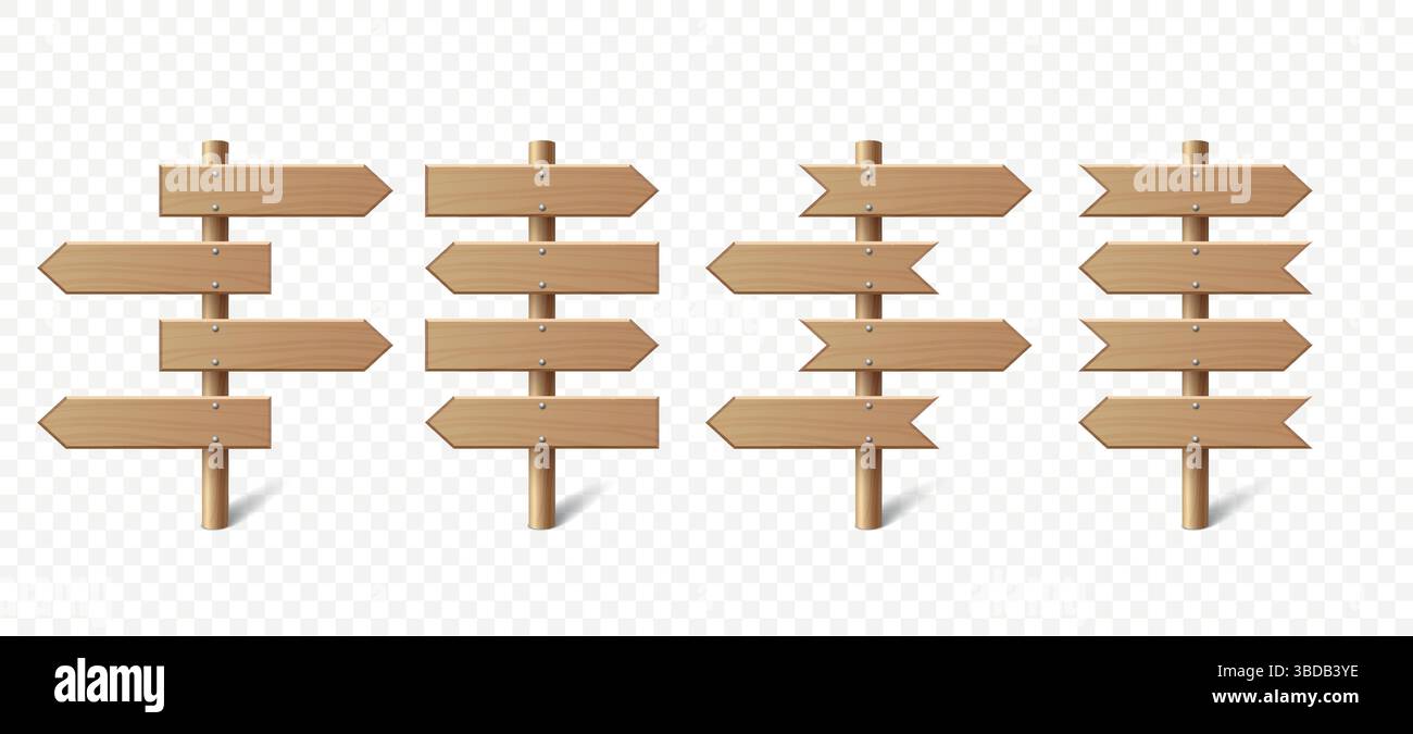 Vector Realistic Wooden Blank Sign Post Set. Realistic Road Signboard ...