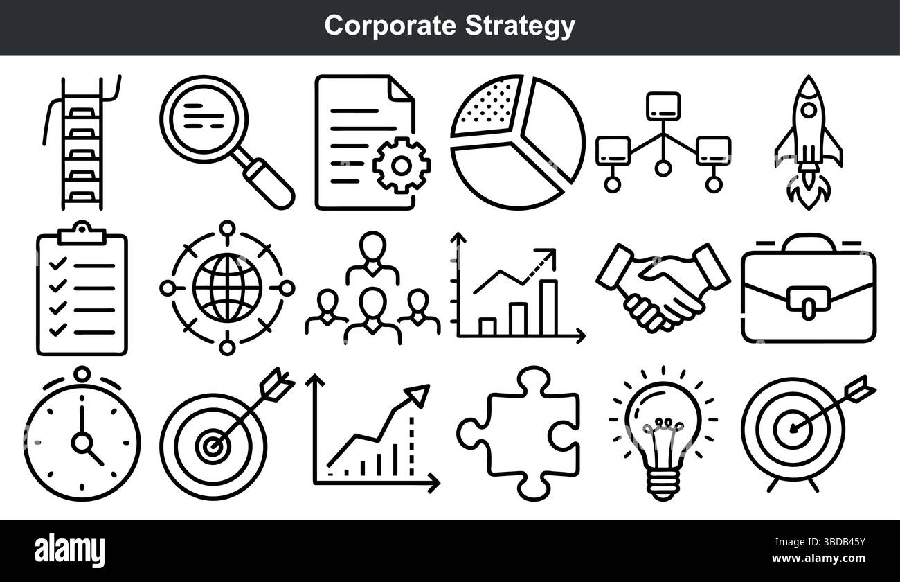 Corporate strategy icons set business planning success growth Stock ...