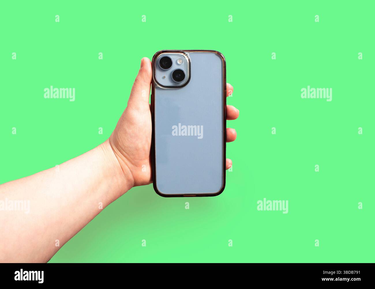 Smartphone with old and dirty transparent phone case held in hand on ...