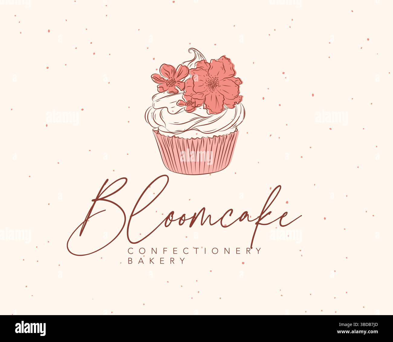 Bakery confectionery label design with lettering bloomcake drawing in ...
