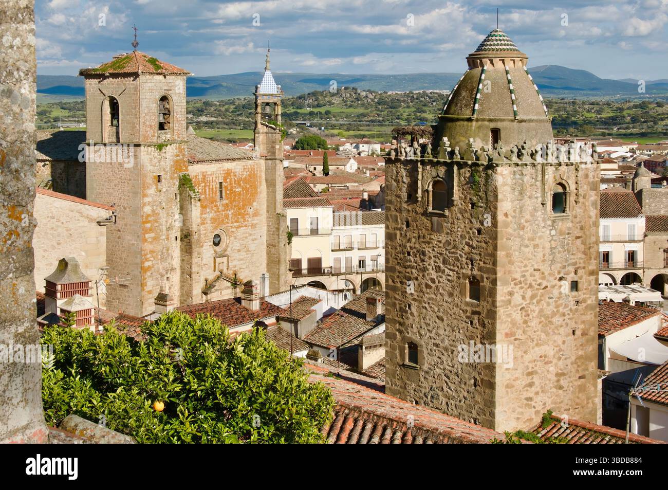 Landscape high view of the domed tower of the 15th century Palacio de ...