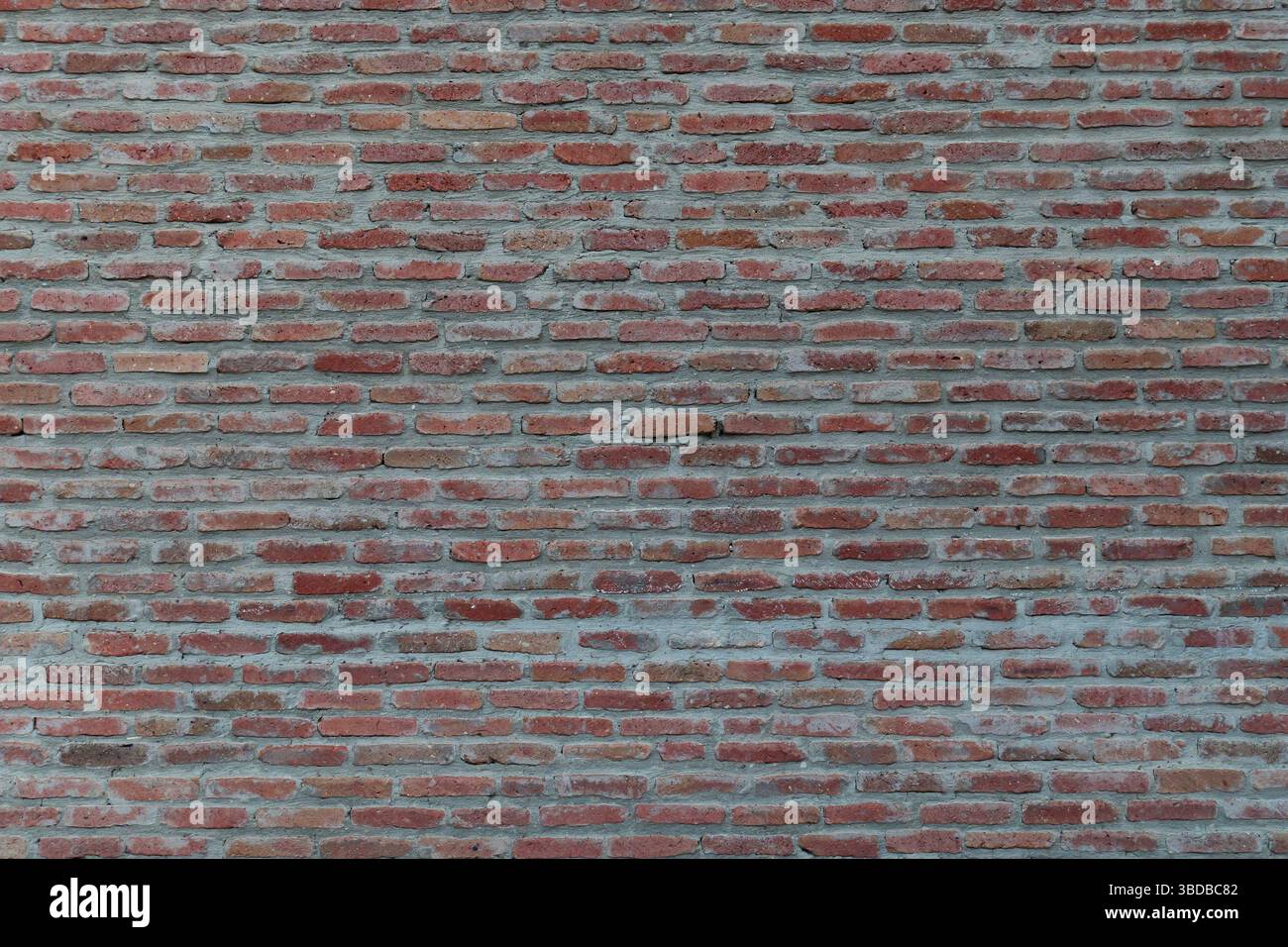 The brick wall displays a blend of red tones and textures, showcasing ...