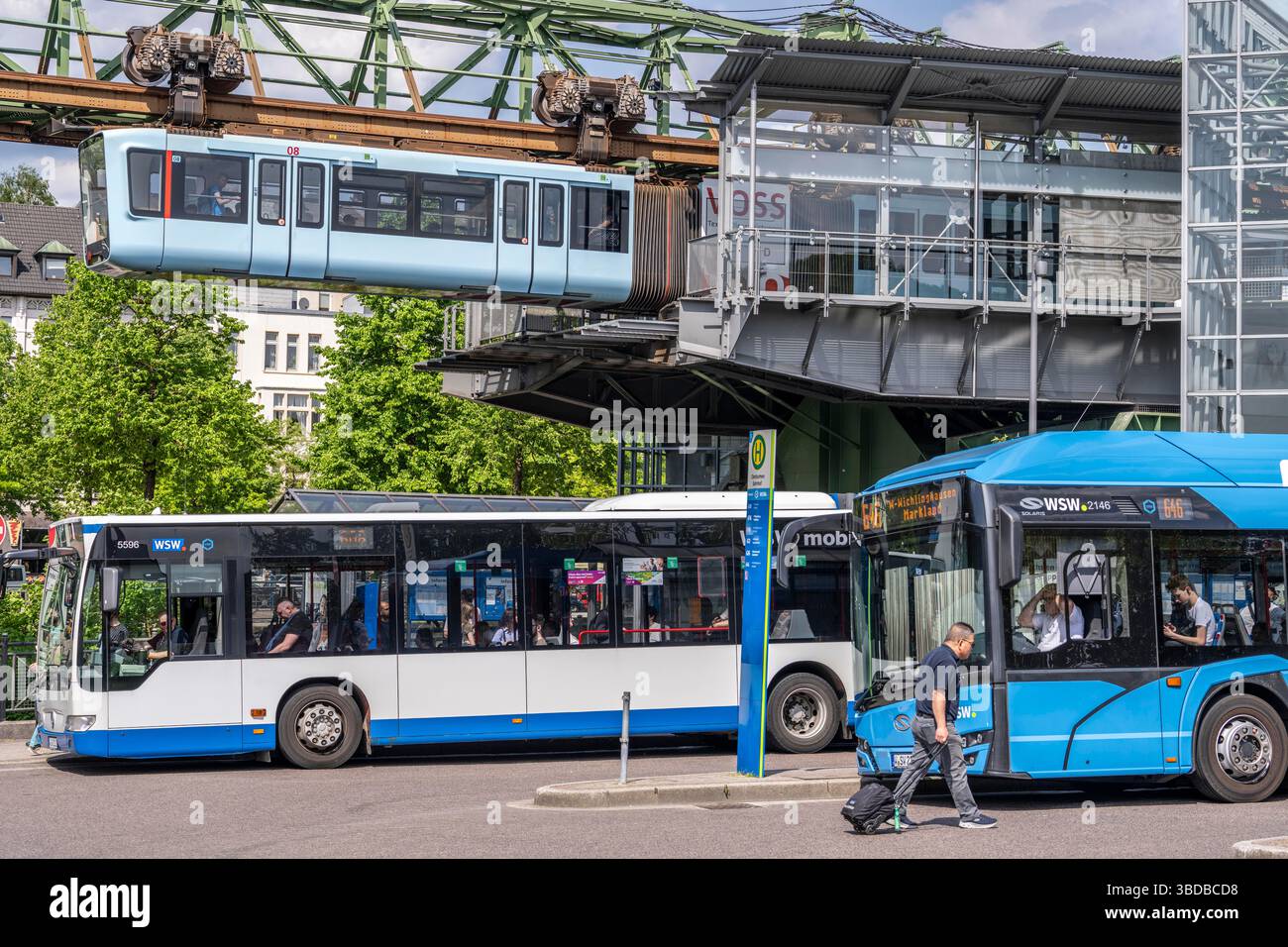 The Wuppertal suspension railway, latest generation train 15, at the ...