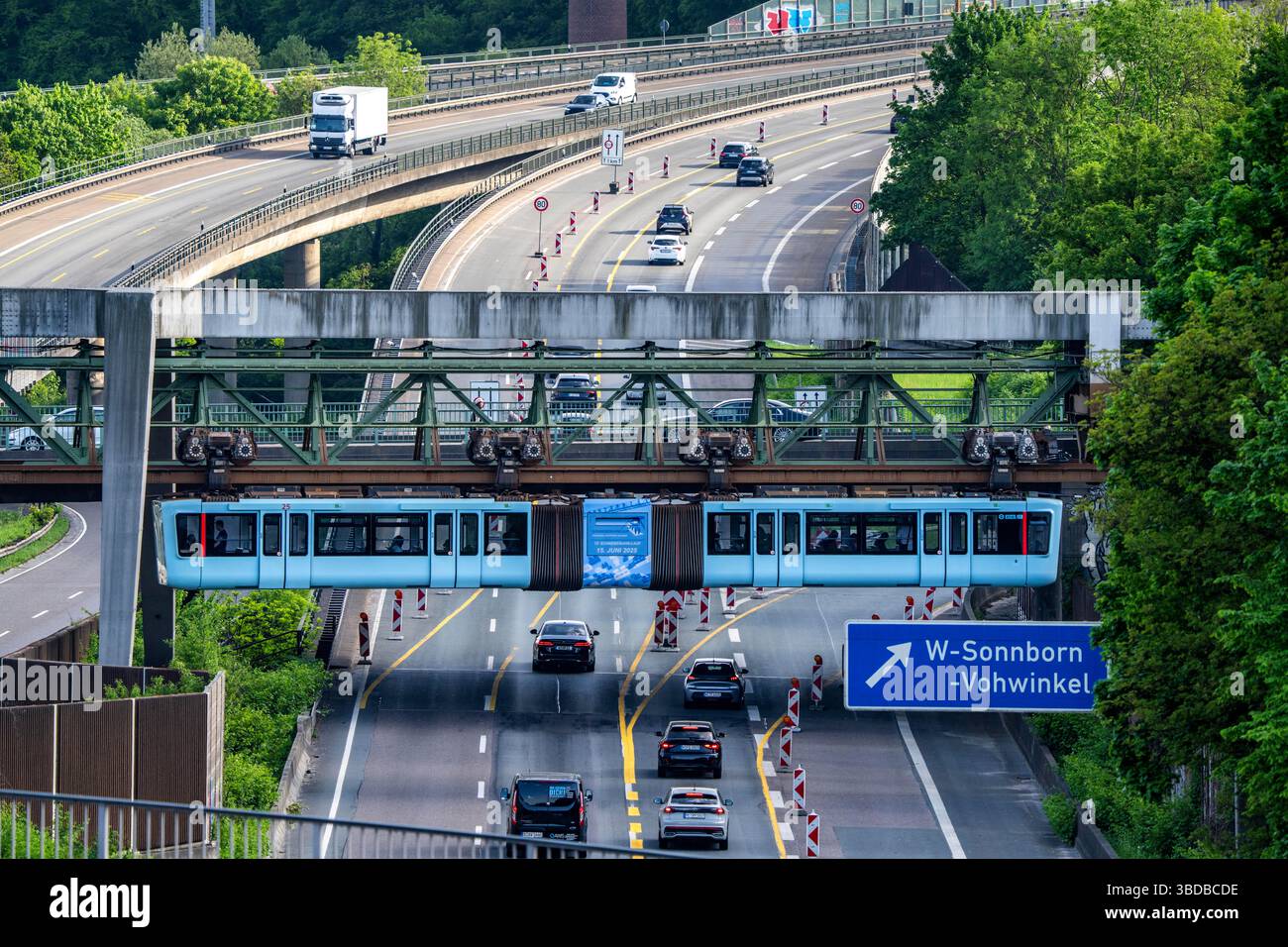 The Wuppertal Suspension Railway, a train of the latest Generation 15 ...