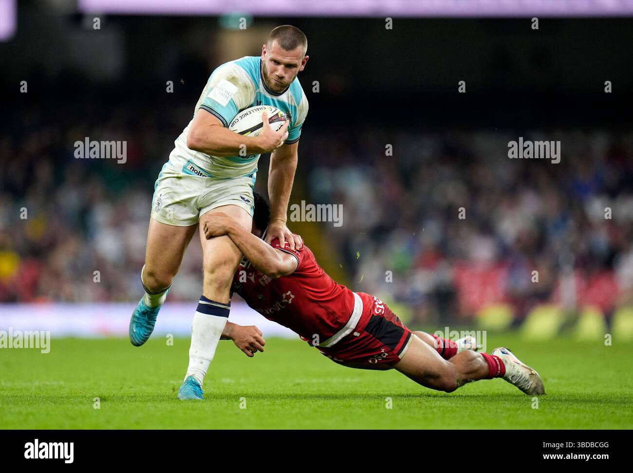 Bath's Will Butt is tackled by Lyon's Josiah Maraku during the EPCR ...