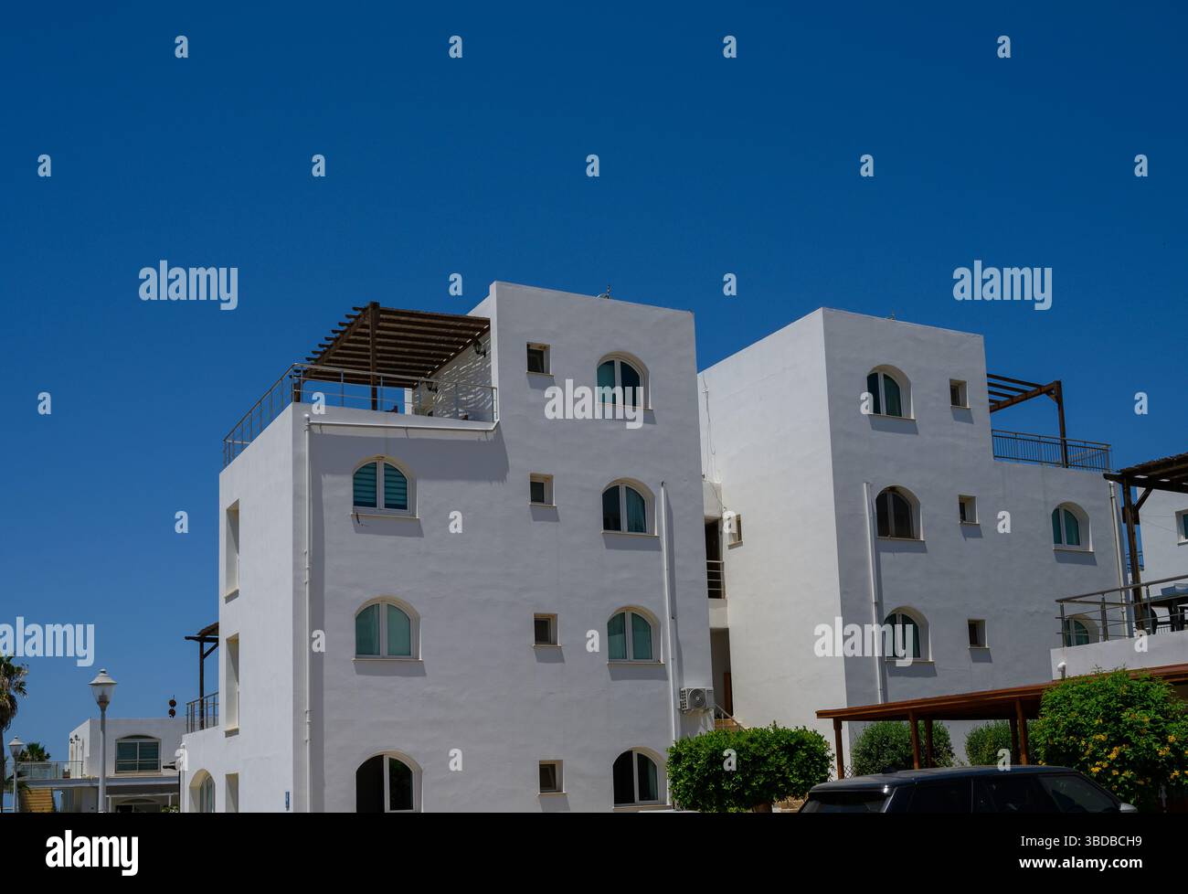 Mediterranean Style White Housing Complex by the Sea in Cyprus Stock ...