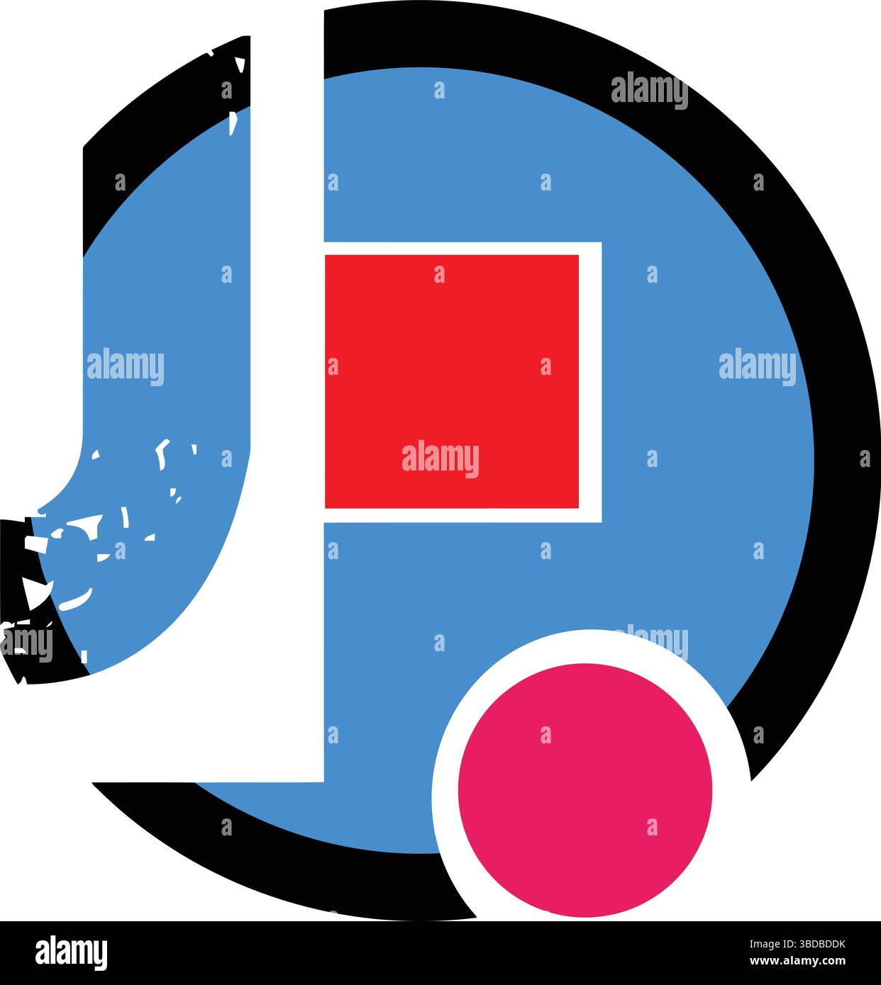 Creative J Letter Vector, Blue Circle with Red Square, Modern Artistic ...