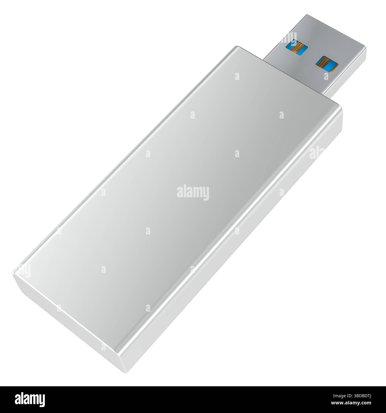 Blank silver USB flash drive mockup, 3D rendering isolated on white ...