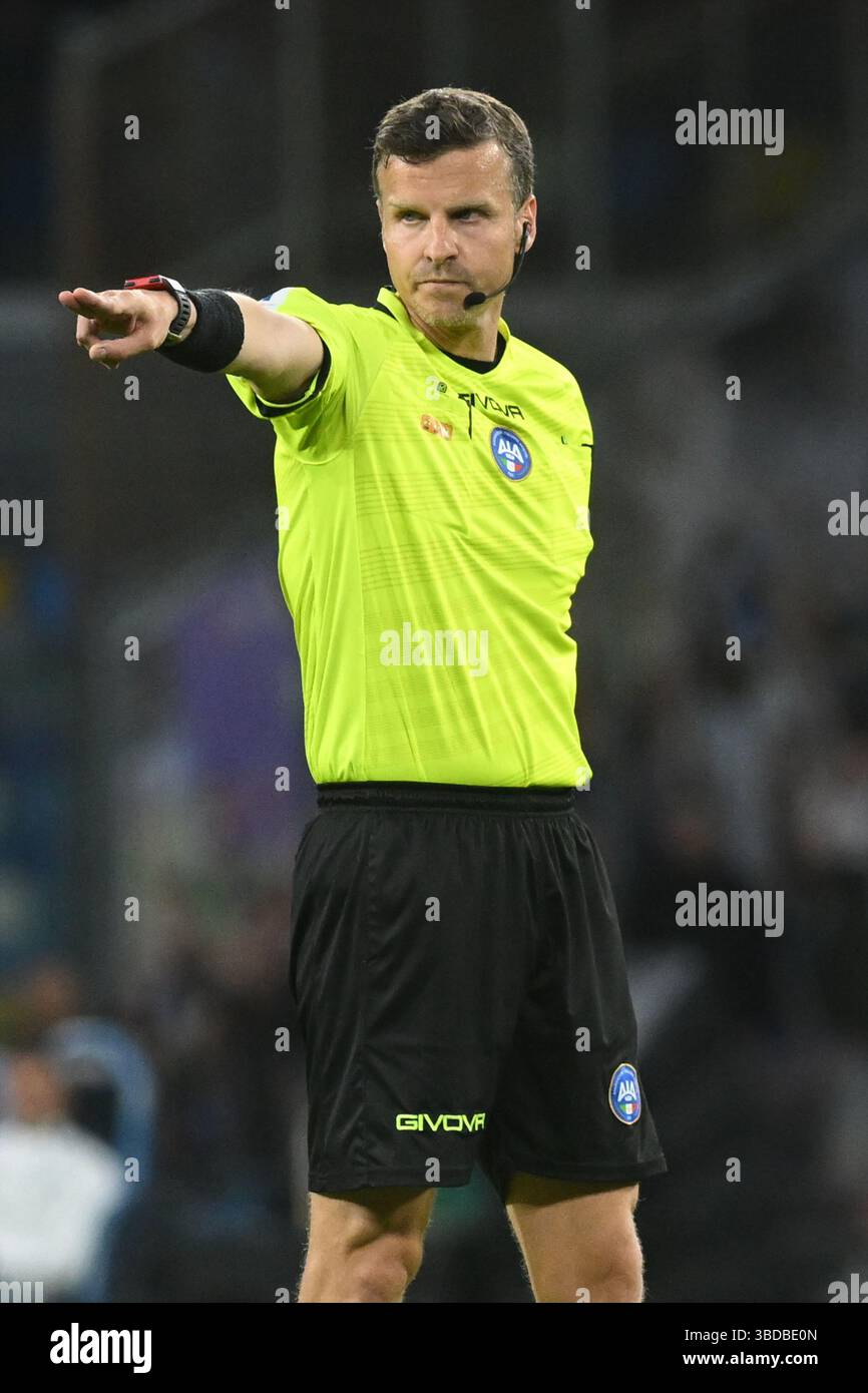 Napoli, Italy, 23 May,2025 Federico La Penna the referee gestures ...