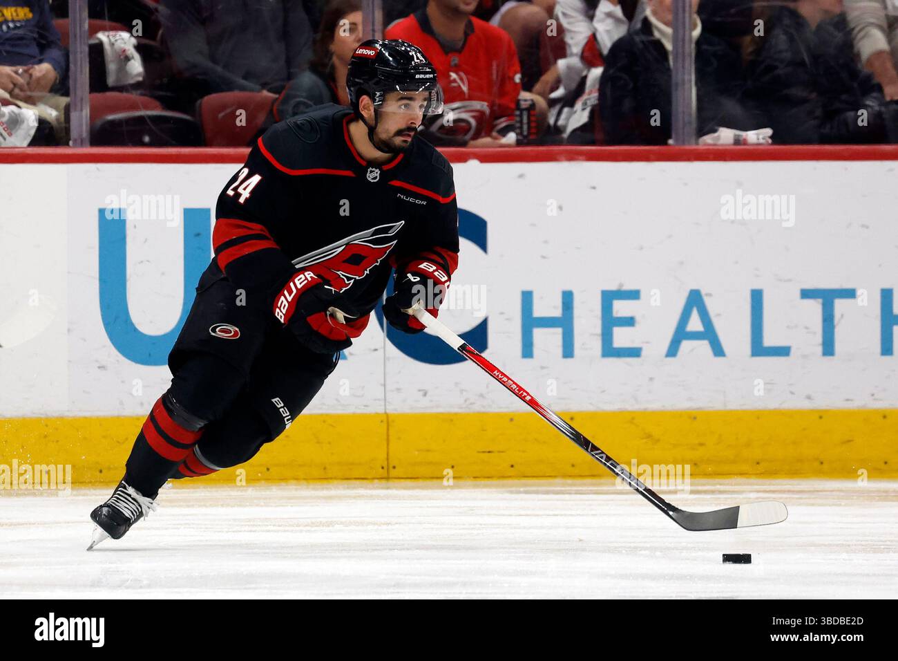 Carolina Hurricanes' Seth Jarvis (24) skates with the puck against the ...